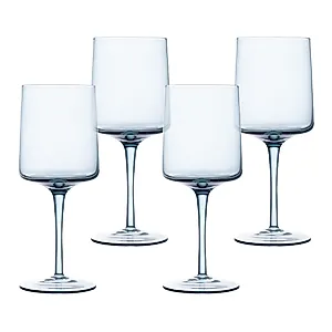 Navaris Blue Square Wine Glasses (Set of 4) - Colored Wine Glasses with Stems - Colored Glassware with Stem for Serving Wine, Cocktails, Beer, Dessert