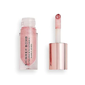 Revolution Shimmer Bomb Lip Gloss, Lip Tint Infused With Vitamin E, Shimmery Finish, Comes In 6 Colors, Glimmer
