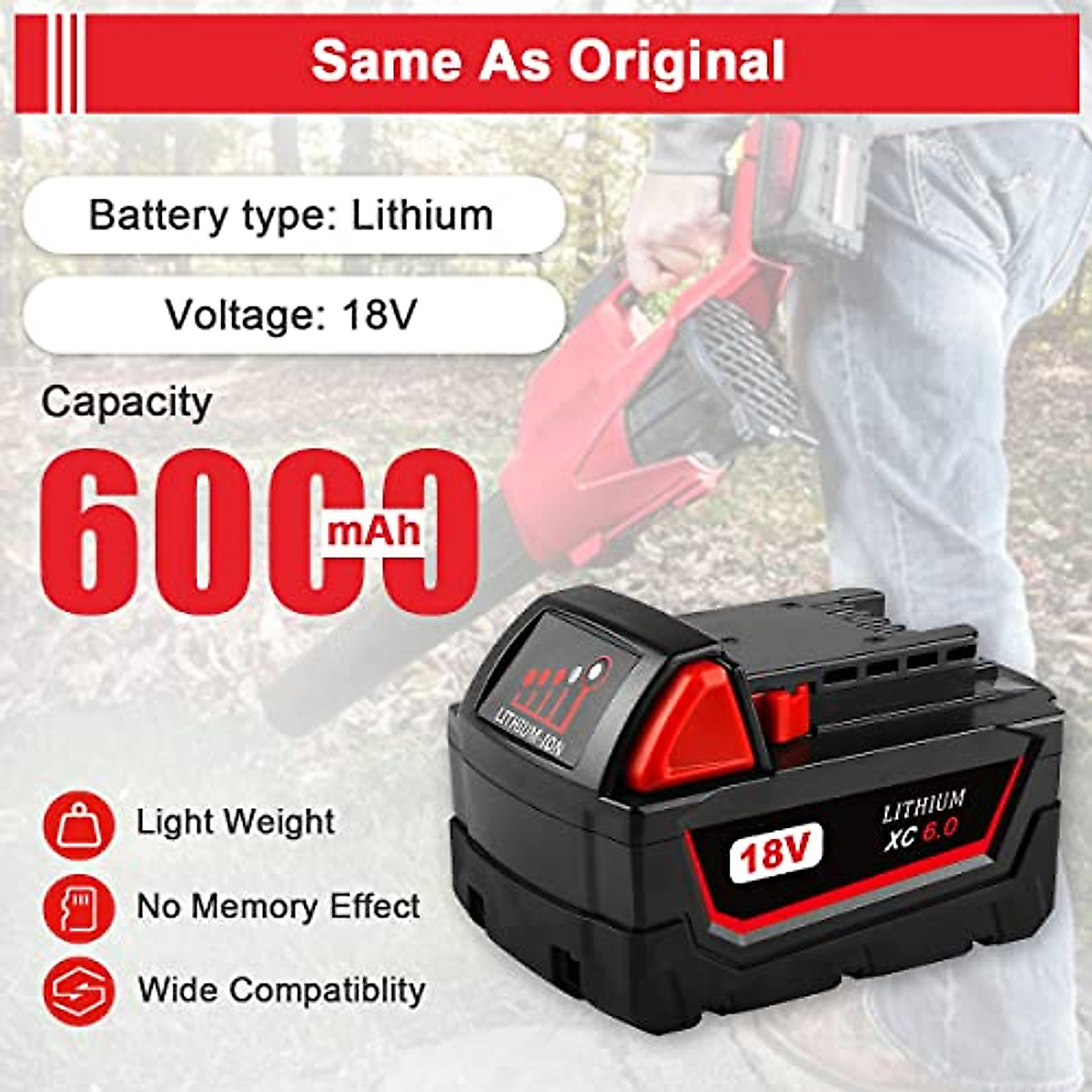 SHGEEN High Output 6000Ah 2Pack M -18 Battery + M-12/M-18 Charger Combo Replacement for Milwaukee M-18 Lithium XC Battery Combo Kit 48-11-1815 48-11-1820