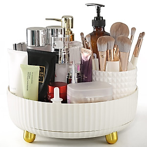 DOCMON Skin Care Organizer, 360 Rotating Makeup Perfume Organizer, Large Capacity Lazy Susan Turntable Organizer for Cabinet, Pantry, Table, Fridge, Bathroom Dresser (White)