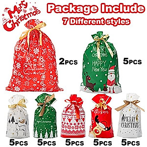 Christmas Drawstring Gift Bags Assorted Sise Large Christmas Wrapping Bags with Drawstring Christmas Drawstring Gift Bags for Presents Xmas Treat Goody Candy Bags