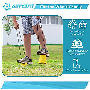 Get Out! Walking Bucket Stilts 2 Pack (Pair) Yellow Stepper Balance Bucket Shoe Stilts Toy, Cup Walkers Can Stomper Cups
