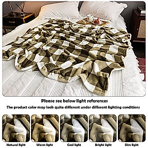 NEWCOSPLAY Buffalo Plaid Throw Blanket Soft Flannel Fleece Checker Pattern Lightweight Decorative Blanket for Bed Couch (280GSM-White Army Green, Throw(50"x60"))