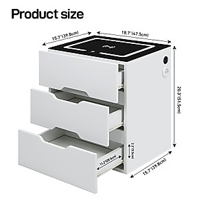 LED Nightstand with 3 Drawers, 3-Color Dimmable LED Light Bedside Table with Wireless Charging Station & 2 USB Port via Touch Screen End Table Bedroom Furniture (White)