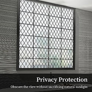 FEOMOS Window Privacy Film, Frosted Glass Window Film, Static Cling Window Tint for Home Décor & Anti UV, Black Lattice Sun Blocking Window Covering 17.3x78.7 inches
