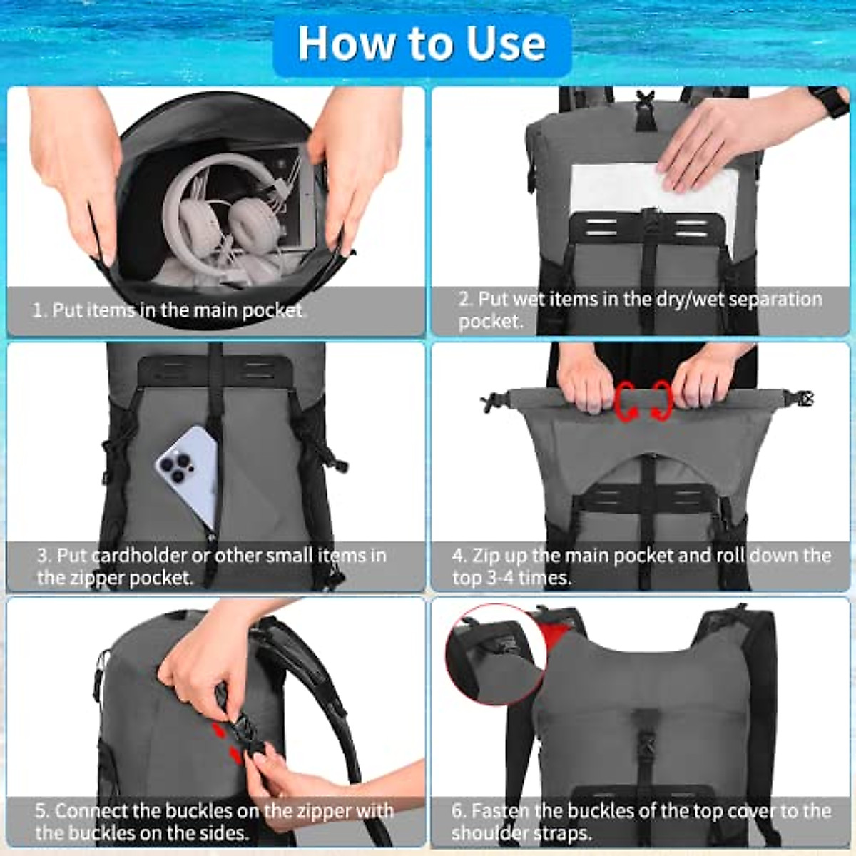 Atarni Waterproof Dry Bag Backpack - 20L/30L Floating Lightweight Bags With Zipper Dry Sack & Roll Top for Kayaking Swimming Boating Rafting Fishing Hiking Camping and Beach