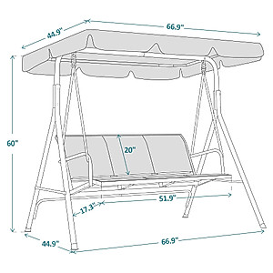 MCombo Outdoor Patio Canopy Swing Chair 3-Person, Steel Frame Textilence Seats Swing Glider, 4507 (Brown)
