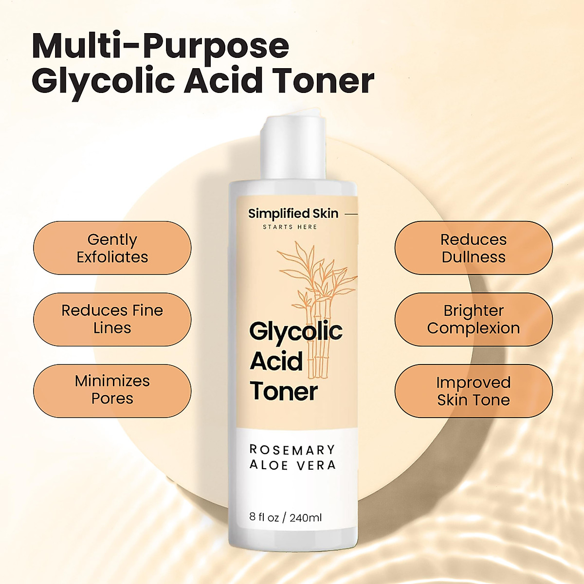 Glycolic Acid Toner for Face - Facial Toning Solution - 8% Glycolic Acid - Hydrating, Anti-Aging, Exfoliating Face Toner for Women & Men - with AHA, Aloe Vera, & Rosemary Extract Skin Toner - 8 Fl Oz