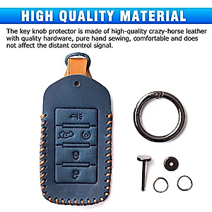 Canvcle Key Fob Cover for 2021 2022 2023 Jeep Grand Cherokee/Grand Cherokee L/Wagoneer/Grand Wagoneer Accessories Key Cover Leather Blue 5 Button 1PCS