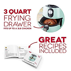 Dash Deluxe Electric Air Fryer + Oven Cooker with Temperature Control, Non-stick Fry Basket, Recipe Guide + Auto Shut off Feature, 1200-Watt, 3 Quart - Aqua