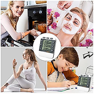 Photect 2 Pieces Digital Dual Kitchen Timer 3 Channels Count UP/Down Timer Cooking Timer with Magnetic Back Loud Alarm Large Display Countdown Timer for Cooking Classroom Kids Teacher Study