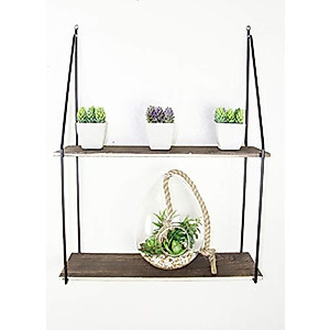 Admired By Nature ABN5E096-NTRL 2 Tier Rustic Wooden Floating Wall Mounted Hanging Shelves, C. Natural