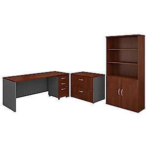 Bush Business Furniture Series C 72W Office Desk with Bookcase and File Cabinets in Hansen Cherry