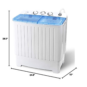 HomGarden Portable Washer Compact Mini Twin Tub Washing Machine w/Washer Spinner Cycle Spin Drye, Built-in Gravity Pump, 5.74 FT Power Cord (17.6 lbs Capacity)