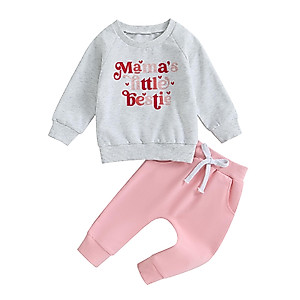GOOCHEER Toddler Baby Girl Clothes Letter Printed Long Sleeve Crewneck Sweatshirt Top Casual Pants Set 2Pcs Fall Winter Outfits (Light Grey, 12-18 Months)