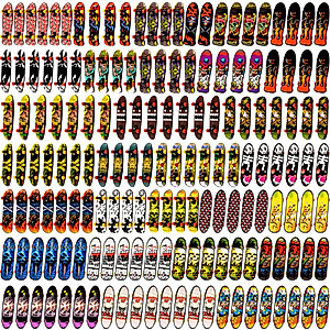 160 Pieces Fingerboard Finger Mini Skateboard Party Favors Toy Finger Boards Set with Double Sided Pattern Finger Toys Birthday Gift for Teens and Adults, Random Pattern
