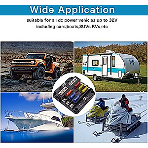 6 Way Fuse Block,12V Blade Fuse 6 Circuit ATC/ATO Waterproof Fuse Box Holder with LED Indicator Waterpoof Cover for 12V/24V Automotive Truck Boat Marine RV Van Vehicle