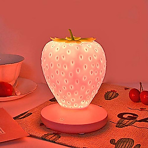 EMVANV Strawberry Night Light, Cute Silicone Strawberry Bedroom LED Touch Control Dimmable Night Light Bedside Color Changing Lamp for Kids Children