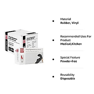 Basic Disposable Medical Synmax Vinyl Exam Gloves- 4 mil Safty Glove 1000pcs - Latex-Free & Powder-Free - SGBE 8003, Large (Case of 1000, Black)