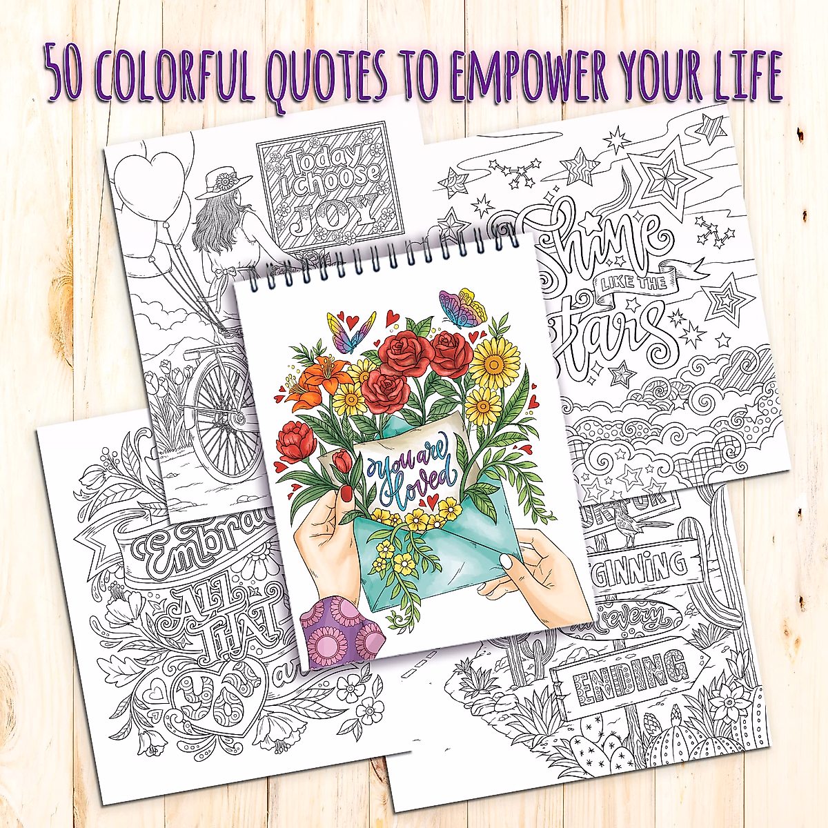 ColorIt Colors of Inspiration Volume 2 Inspirational Quotes and Positive Affirmations Adult Coloring Book, 50 Original Designs, Spiral Binding, USA Printed, Lay Flat Hardback Book Cover, Ink Blotter