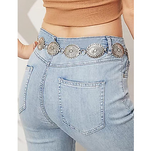 TOPACC Western Metal Oval Concho Chain belts for Women Silver Boho Cowgirl Belt for Dresses Jeans Girls Country Concert Outfit