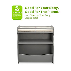 Delta Children 2-in-1 Changing Table and Storage Unit with Changing Pad, Grey
