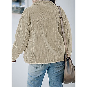 Dokotoo Womens Ladies Winter Autumn Fashion Oversized Long Sleeve Corduroy Jackets for Women Fashion Button Up Shacket Short Raw Hem Coats Outerwear with Pockets S Khaki