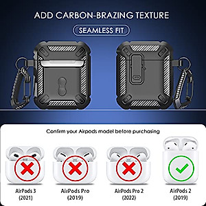RFUNGUANGO AirPods 2nd Generation Case Cover with Cleaner Kit, Military Hard Shell Protective Armor with Lock for AirPod Gen 1&2 Charging Case, Front LED Visible,Black