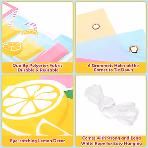 Vansolinne Lemon Party Supplies Lemonade Stand Backdrop Banner Lemon Photo Booth Props Decorations Fabric Selfie Frame Prop for Summer Birthday Bridal Baby Shower Supplies