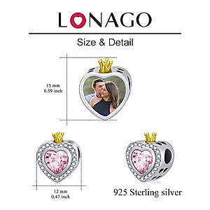 LONAGO Personalized Photo Charm for Women 925 Sterling Silver Heart Shaped Simulated Birthstone Bead Charm (October)