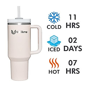 Unikru 40 oz Tumbler with Handle and Straw - Leak Proof - tumbler with straw, Eco-friendly Materials, Insuladed, Reusable (Fog) H2 Version