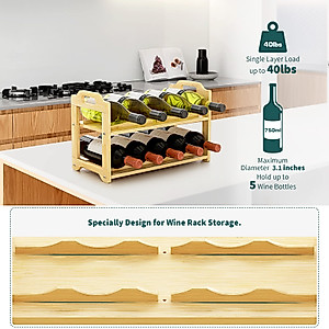 KOK KAY Water Bottle Organizer, Stackable Wine Rack Storage, 2 Layers Holds up to 10 Bottles, Adjustable Bamboo Water Bottle Storage Organizer Rack