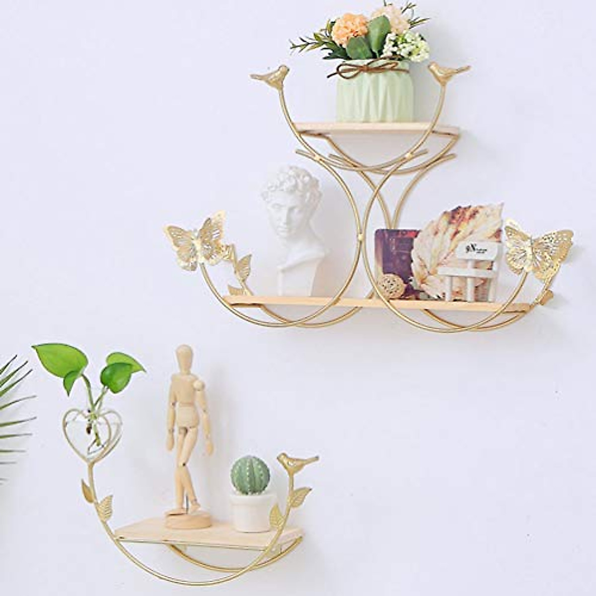Cabilock Floating Shelves Wall Mounted Decorative Butterfly Bird Wire Floating Wall Shelf for Bedroom Living Room Office