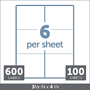 Office Depot White Inkjet/Laser Shipping Labels, 3 1/3in. x 4in., Box of 600, 505-O004-0010