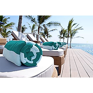 Tidal King Multi Stripe Oversized 60" x 30" Luxury Classic Cabana Style 100% Cotton Beach Towel - No Shrinkage or Fading! (1x Green)