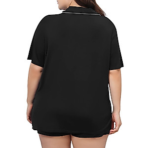 SWOMOG Women's Plus Size Pajamas Set Button Down Tops Short Sleeve Sleepwear Soft Pajama Shorts 2 Pcs Lounge Sets With Pocket Black