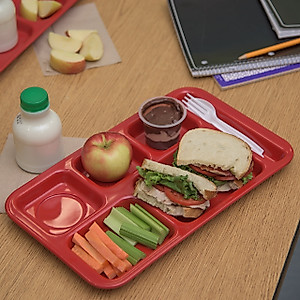 Carlisle FoodService Products CFS 4398205 Right Hand 6-Compartment Cafeteria / Fast Food Tray, 15" x 9", Red