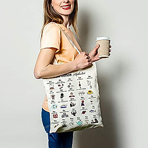 Tuilia Funny The Office TV Show Alphabet Theme Natural Reusable Cute Eco-Friendly Cotton Tote Bag, Off White