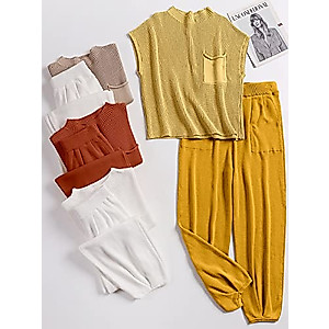 ANRABESS Women's Two Piece Outfits Knit Sweater Vest Crop Top Pants Lounge Matching Tracksuit Sweatsuit Travel Clothes Sets Yellow Large