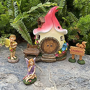 ALLADINBOX Solar Fairy Garden Gnome Accessories Kit - Hand Painted Miniature Fairy House Figurine Set of 4 pcs, Indoor & Outdoor Ornaments Gifts for Girls Boys Adults