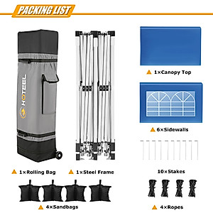 HOTEEL 10x20 Canopy Pop up Canopy with 6 Sidewalls, Easy Setup Canopy Tent Waterproof Tents for Parties with Wheeled Bag, 4 Weight Bag, UV50+ Outdoor Event Tent Vendor Tent, High Roof, Metal Leg, Blue