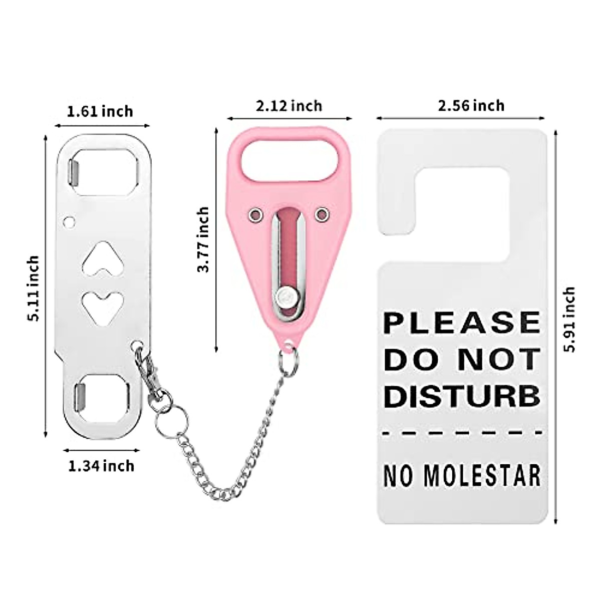 Portable Door Lock, Extra Home Security Locker for Additional Privacy and Safety, Travel Lock Down Locks for Traveling, Hotel, Home, Apartment, College with Door Hanger Sign (2 Pack, Pink)