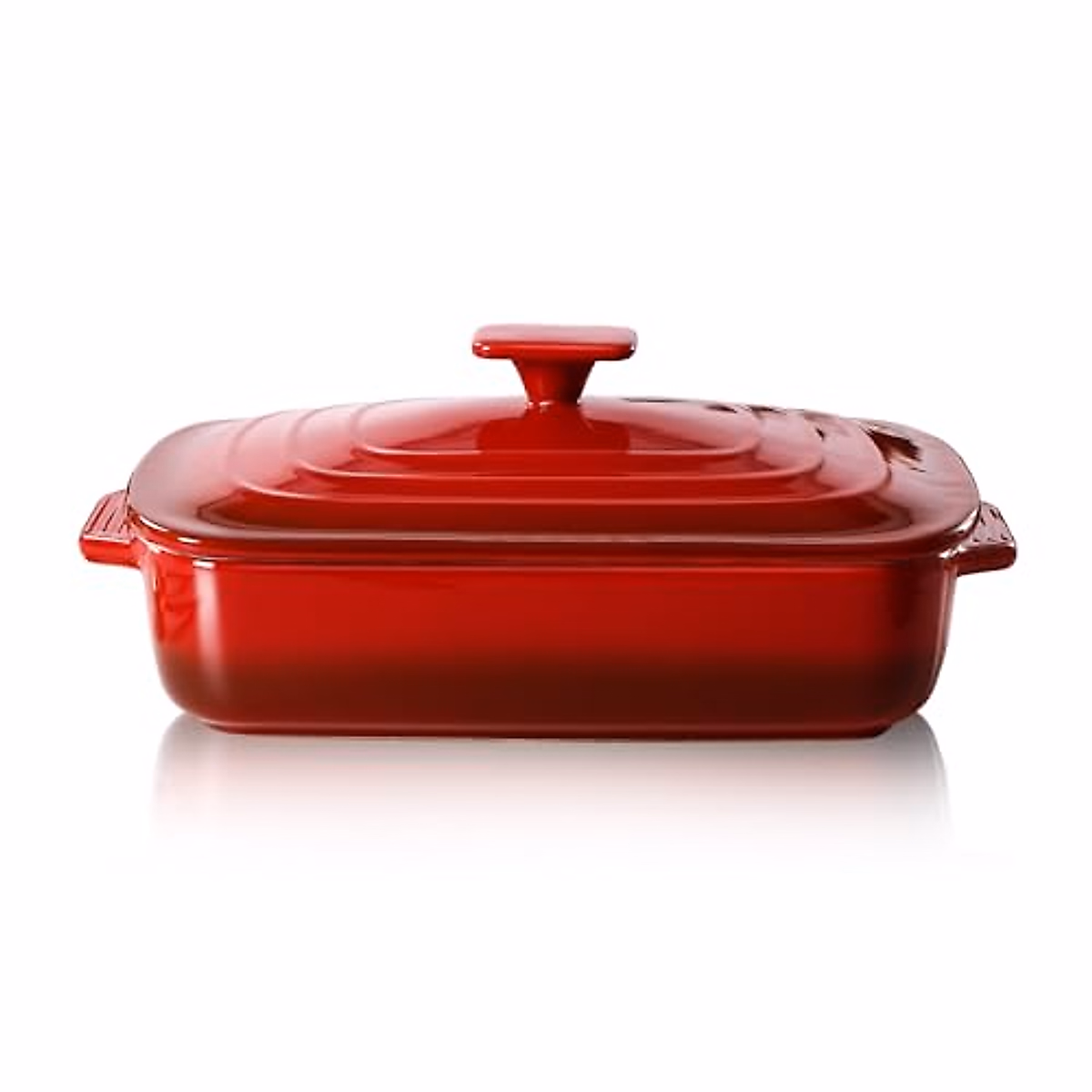 Lareina Large Ceramic Casserole Dish with Lid, 4.0 Quart Covered Rectangular Stoneware Baking Dishes for Oven, Deep 9x13 Inch Lasagna Pans for Baking and Serving, Perfect for Christmas gifts, Red