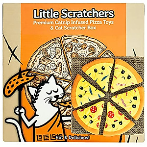Little Scratchers Pizza Cat Toys (Large) - Includes 6 Pizza Catnip Toys & Thick Cardboard Cat Scratch Pad, Cat Gift Set, Funny Cat Gifts for Christmas, Cat Birthday Toys, Cute Cat Scratcher Toys