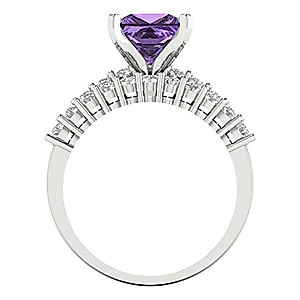 Clara Pucci 2.66ct Princess Cut Pave Solitaire Accent Created Alexandrite Engagement Anniversary Bridal Ring Band set 18K White Gold 3.5