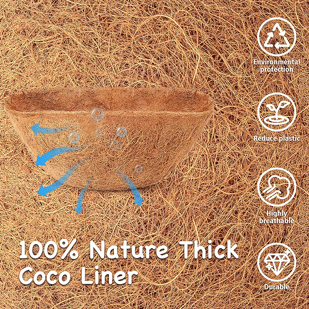 LAVEVE 24" Trough Coco Liner Replacement for Plant Hanging Basket, 2 Pcs 100% Natural Thick Coconut Fiber Liner for Garden Flowers Basket Planter/Window Flower Box/Vegetables Pot