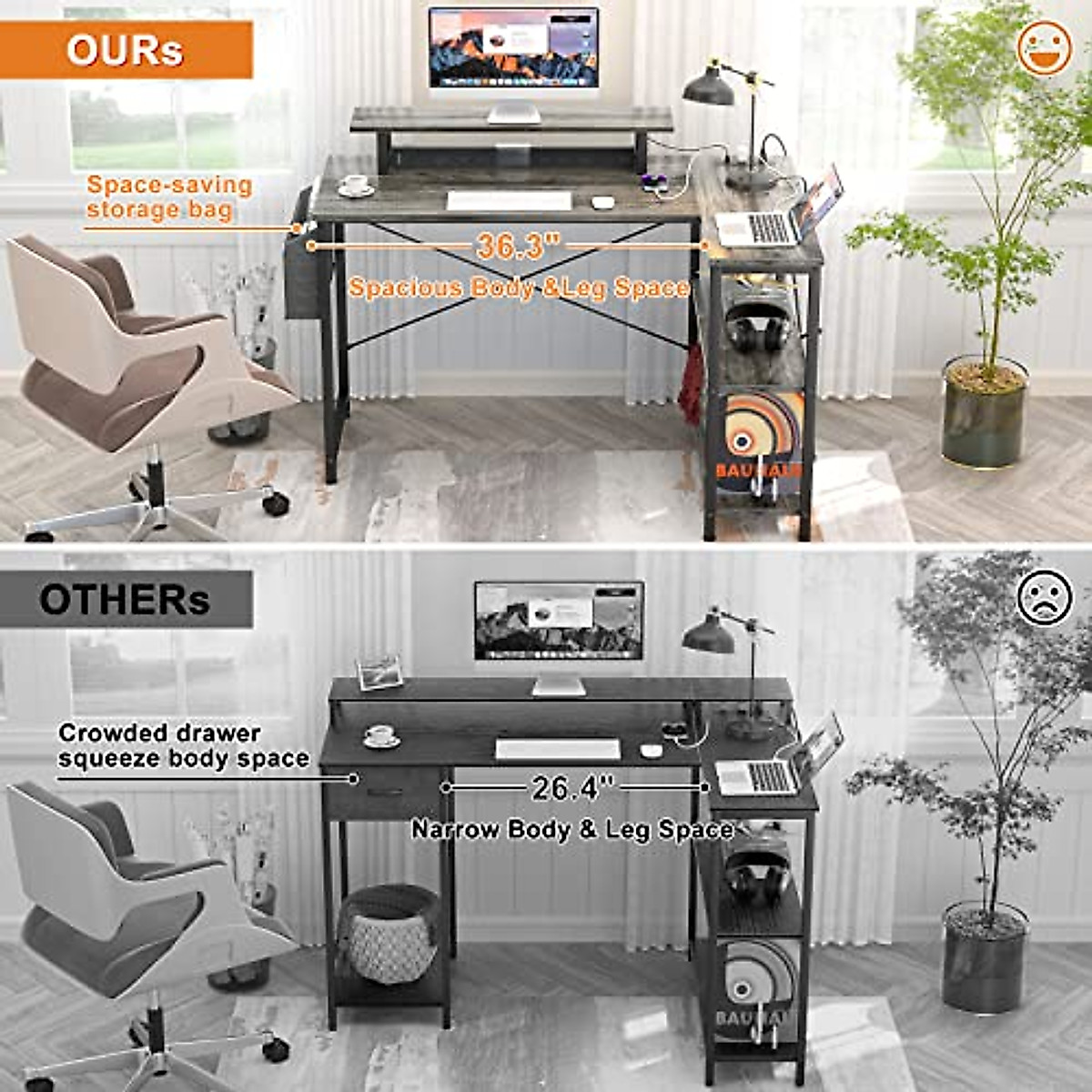 Homieasy L Shaped Computer Desk with LED Strip & Power Strip, 47 Inch Corner Desk with Monitor Stand Reversible Storage Shelves, Modern Simple Home Office Gaming Desk with Storage Bag(Black Oak)