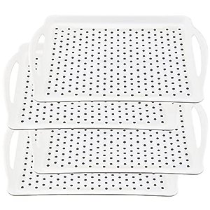 MUKLEI 4 Pcs Rectangle Anti-Slip Food Serving Tray with Handles, Plastic Food Serving Tray Drink Tray for Appetizer, Fruit, Dessert, Party, Breakfast