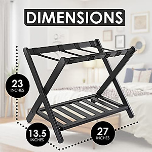 Luggage Rack|Portable Folding Suitcase Stand Holder with Shelf and 4 Fine Nylon Straps Foldable Storage Racks For Guest Room, Bedroom, Hotel Essentials|Black