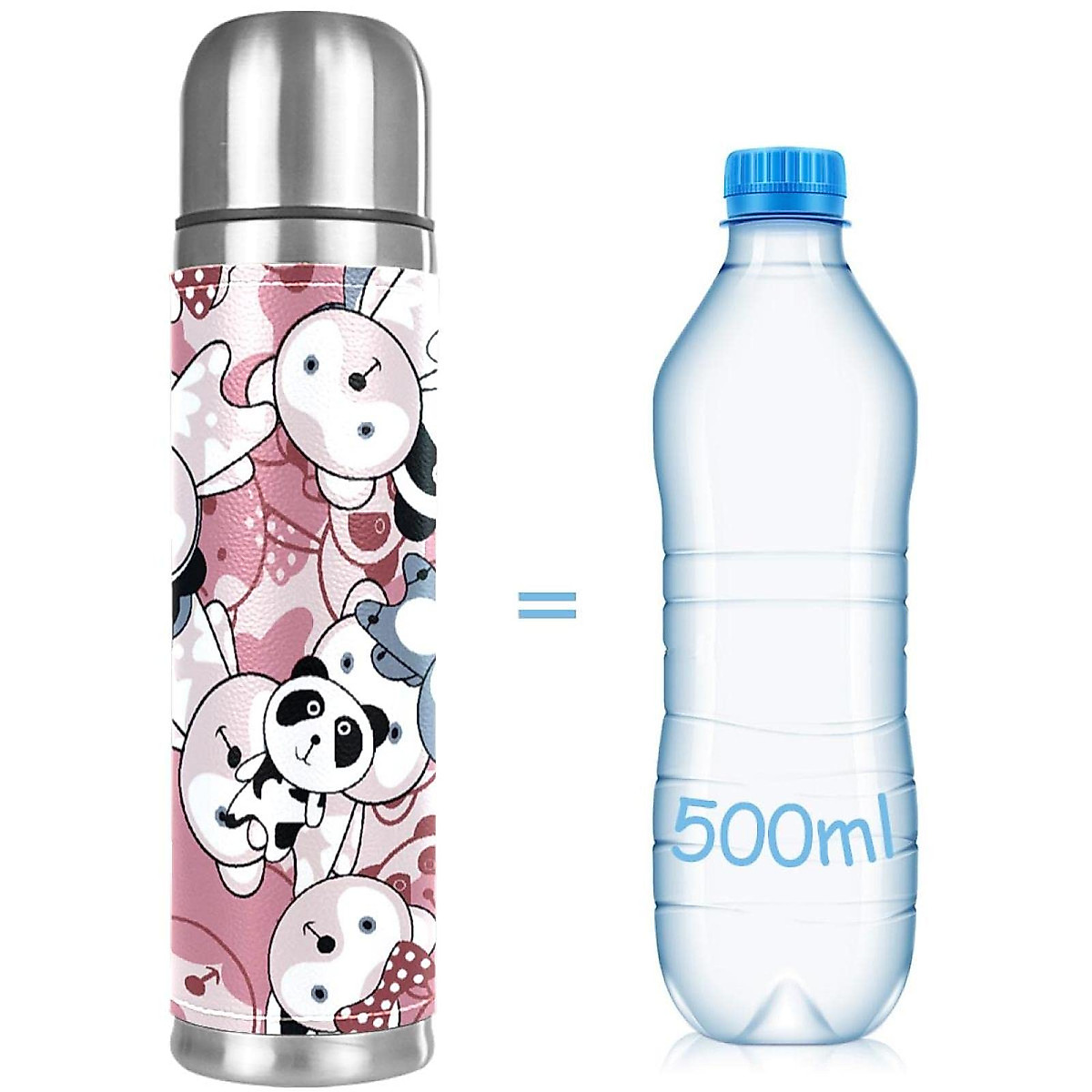 Stainless Steel Leather Vacuum Insulated Mug Bear Thermos Water Bottle for Hot and Cold Drinks Kids Adults 16 Oz